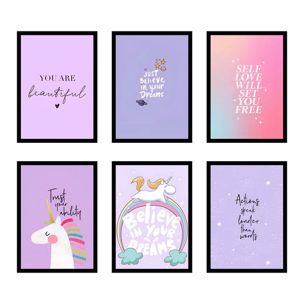 Pastel Unicorn Wall Posters Pack of 6 A4 size – Stickerly