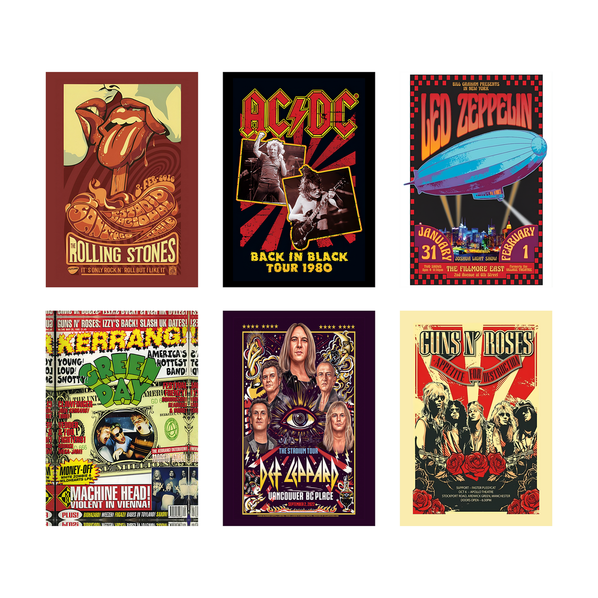 Rockband Music Wall Posters Pack of 6 A4 size – Stickerly