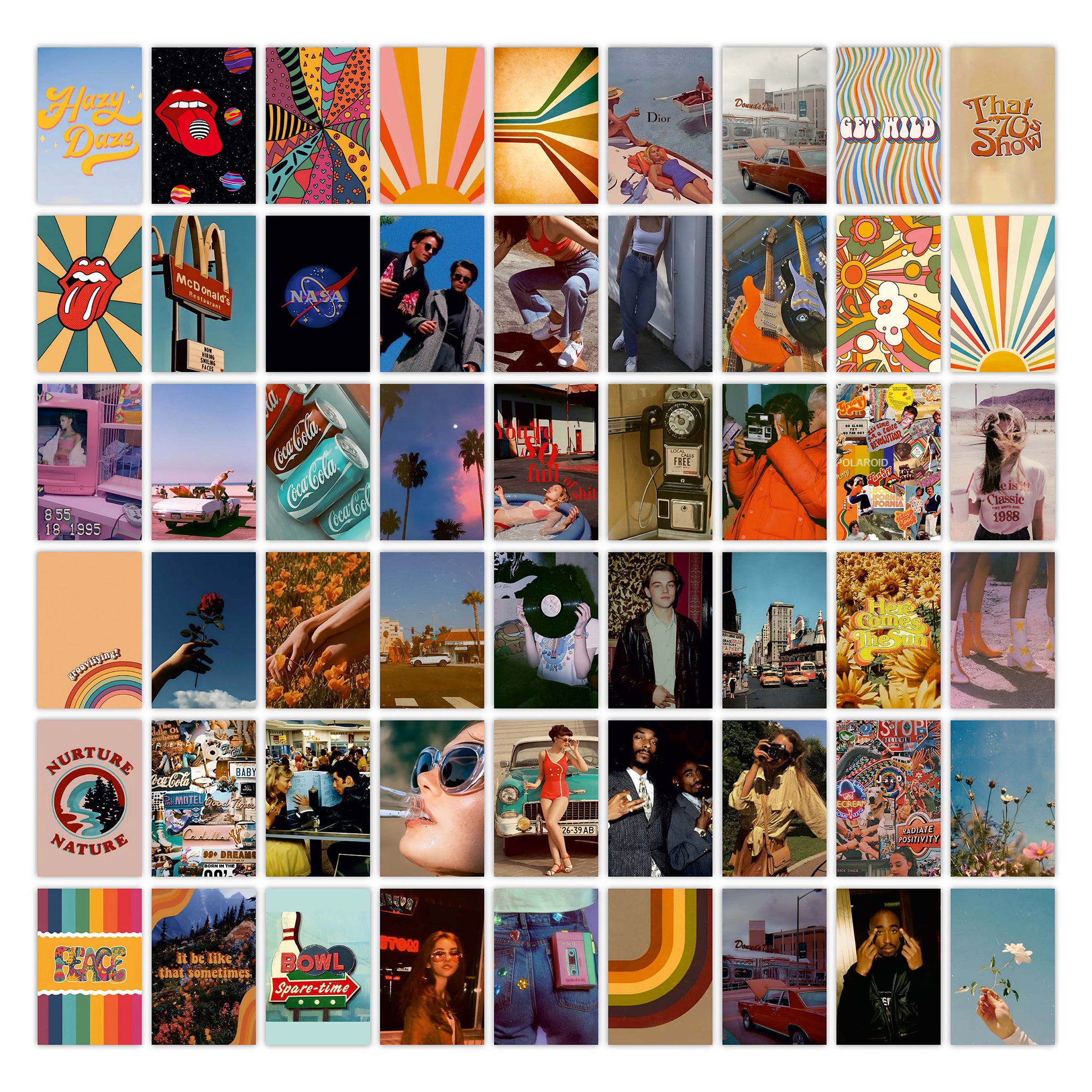 Vintage Retro Wall Collage Kit Pack Of 54 Posters Glue Dots Included ...